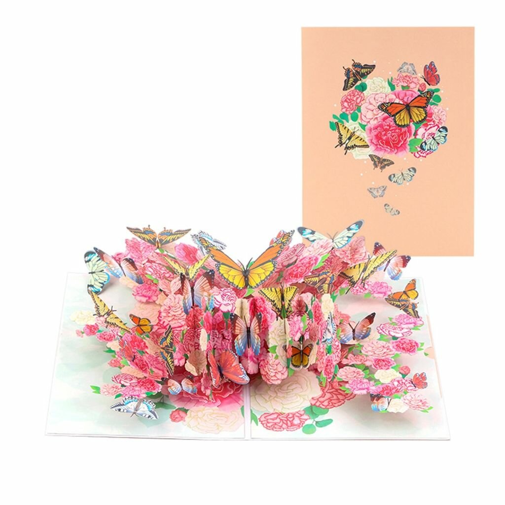 3D поздравительная открытка с цветами и бабочками