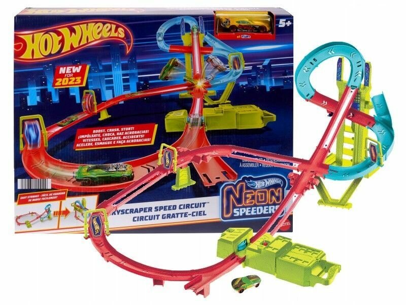 Игрушечный трек Hot Wheels - Игровой набор Neon Speeders - Небоскреб + авто - Хот Вилс HPC07