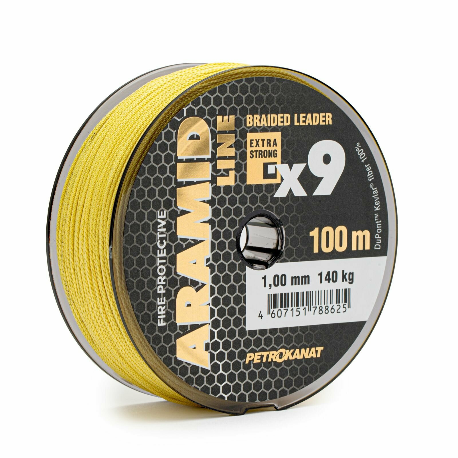 Плетеный шнур кевларовый Aramid Line X9, толщина 1.00 мм, тест 140 кг, длина 25 м, желый