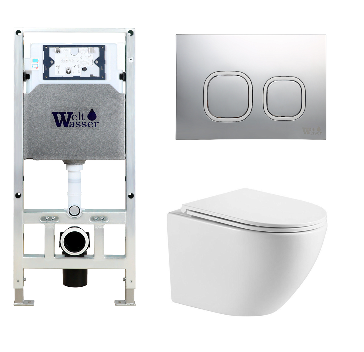 Унитаз с инсталляцией WeltWasser AMBERG 506 ST + MERZBACH 043 GL-WT + AMBERG RD-MT CR