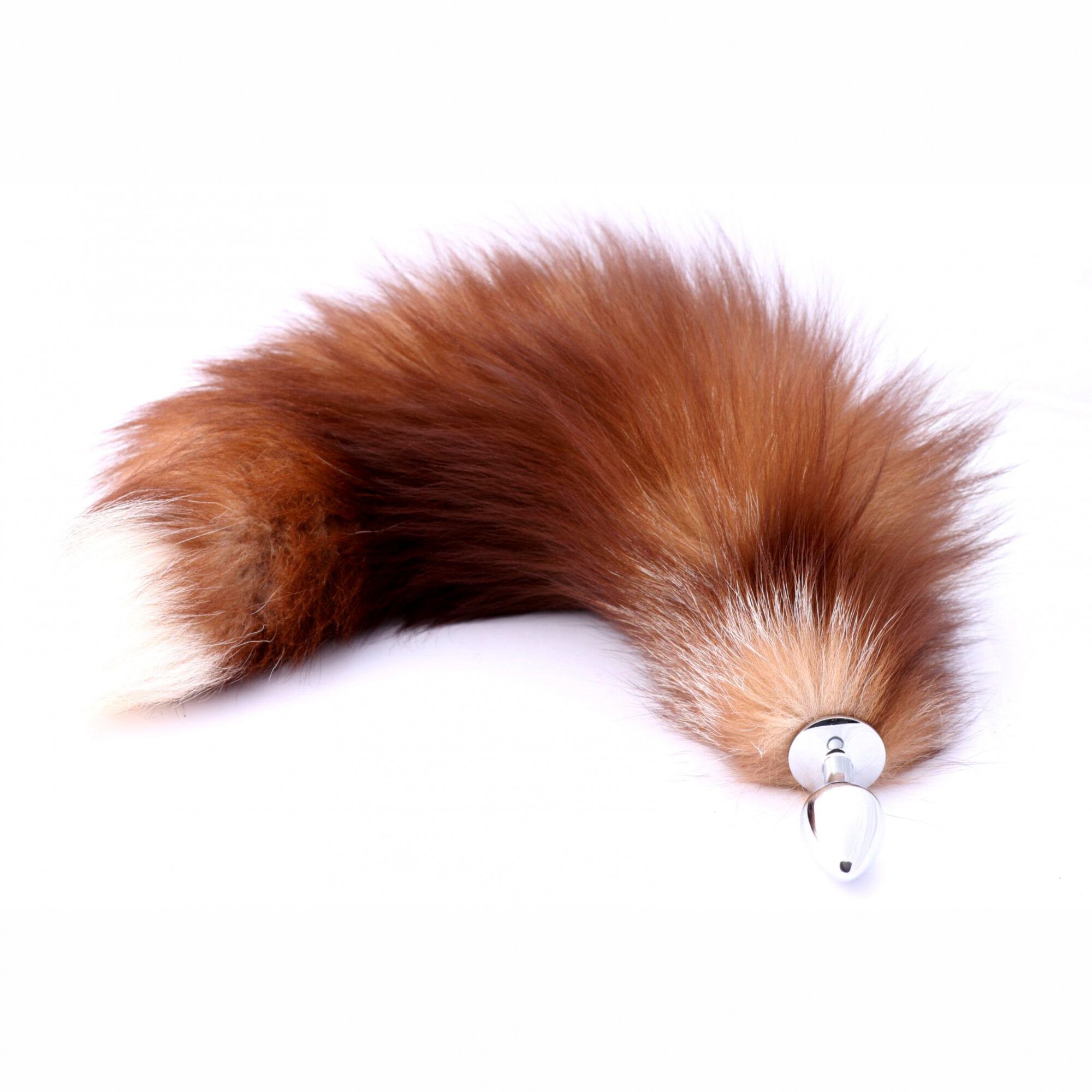 Большая анальная пробка с натуральным лисьим хвостом