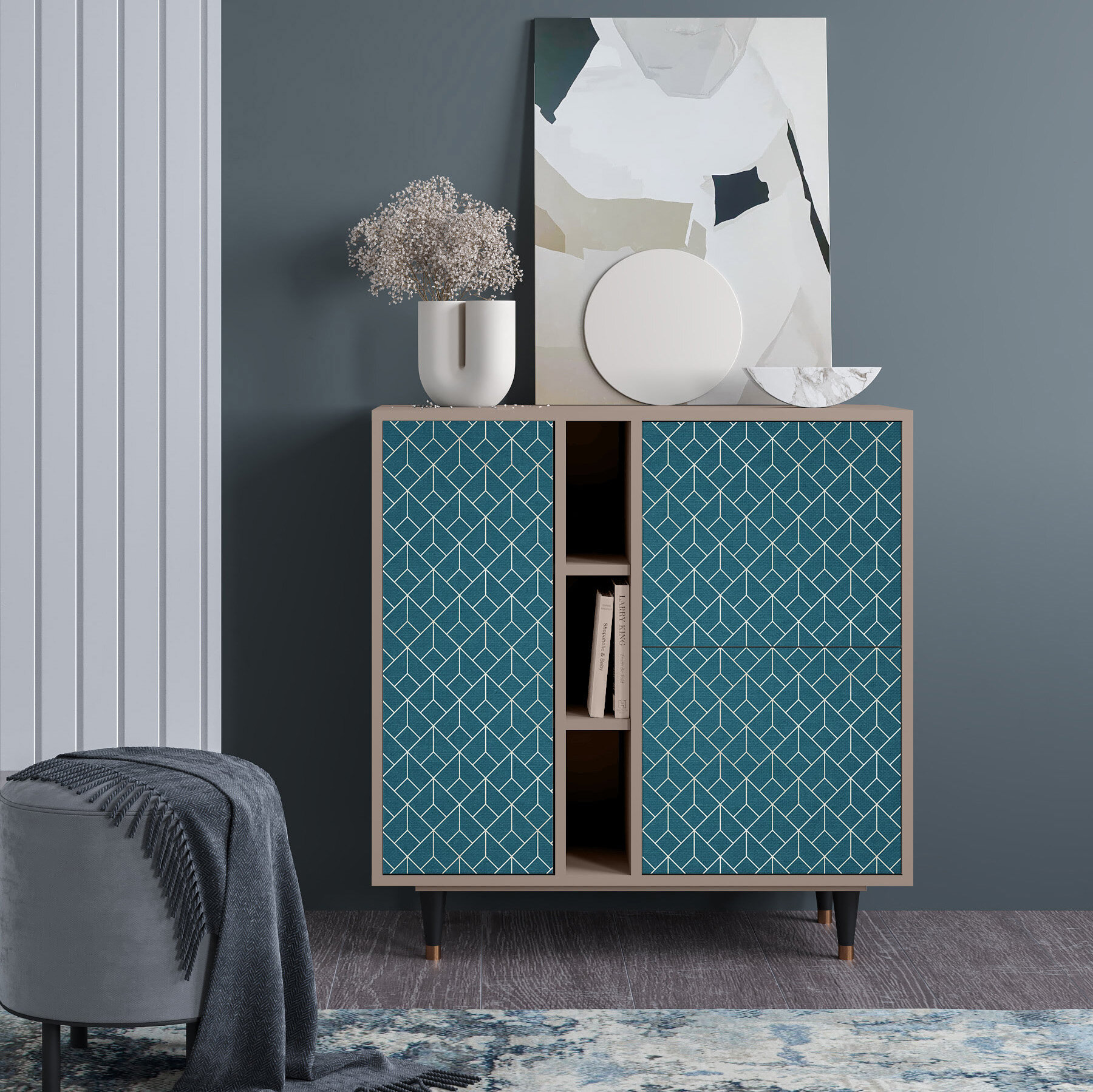 Комод - STORYZ - BS5 Turquoise Geometry, Размер - 94 x 96 x 41 см, Цвет корпуса - , Бежевый
