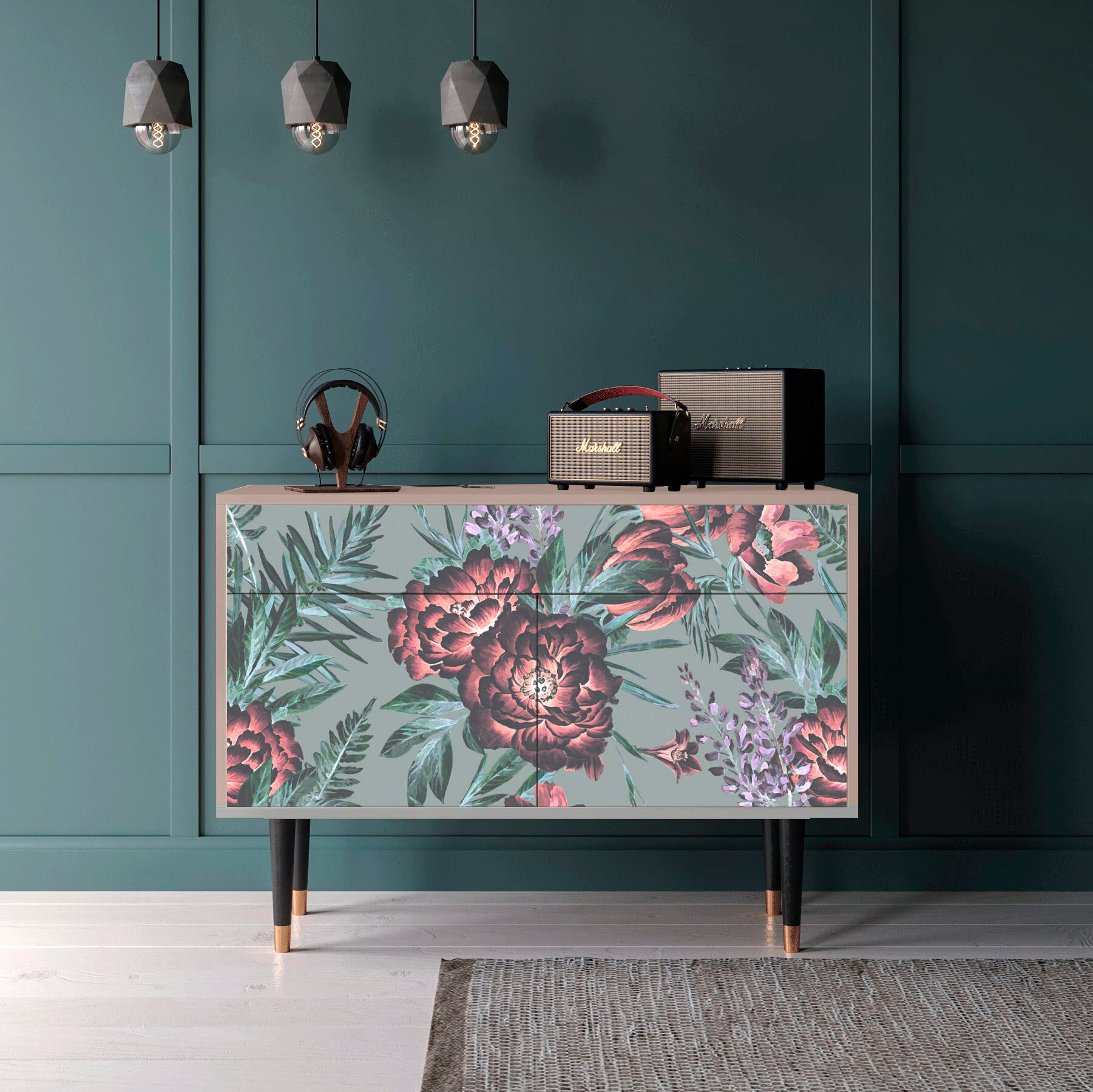 Комод - STORYZ - BS4 Light Peonies, Размер - 115 x 85 x 48 см, Цвет корпуса - Бежевый
