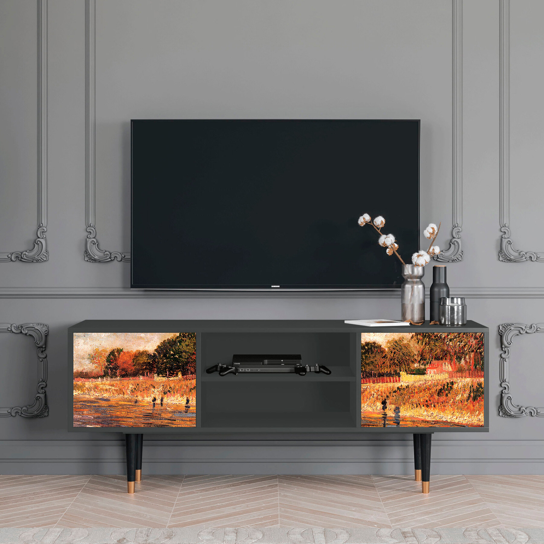 ТВ-Тумба - STORYZ - T2 The Banks of the Seine by Van Gogh, Размер - 170 x 69 x 48 см, Цвет корпуса - , Антрацит