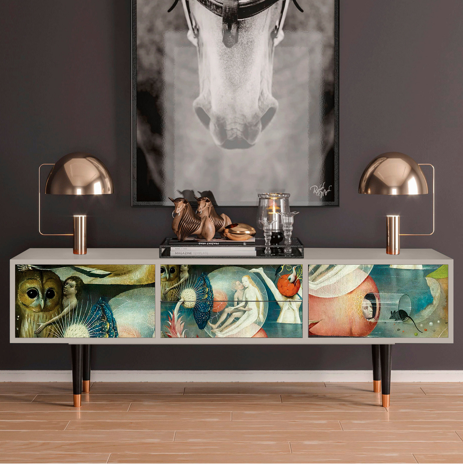 ТВ-Тумба - STORYZ - T4 The Garden Of by Hieronymus Bosch, Размер - 170 x 59 x 48 см, Цвет корпуса - , Сатин