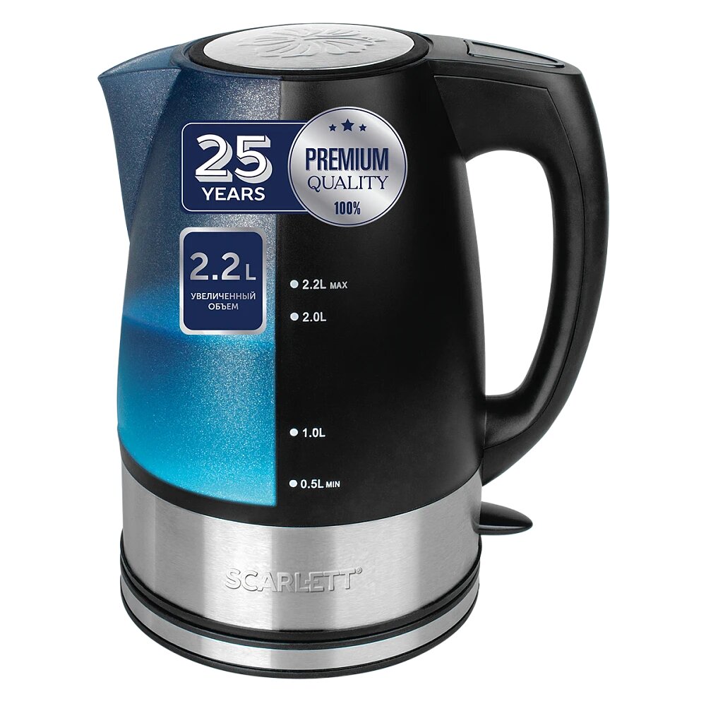 Электрочайник Scarlett SC-1020, металлический, стеклянный, пластиковый корпус, 2.2 л