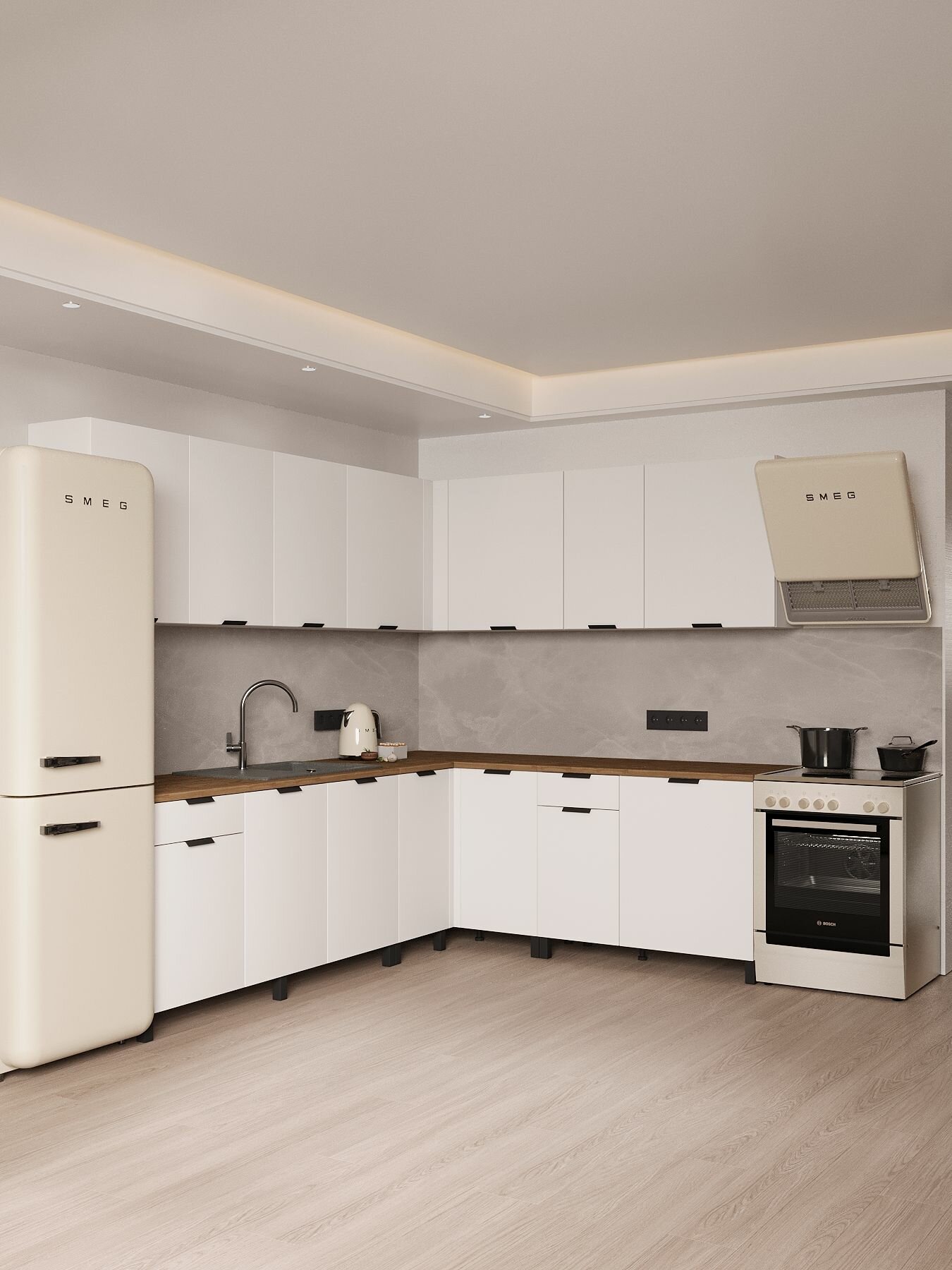 Кухонный гарнитур угловой ЛДСП 250х200см Венера ЛДСП 3,5м белый со столешницей