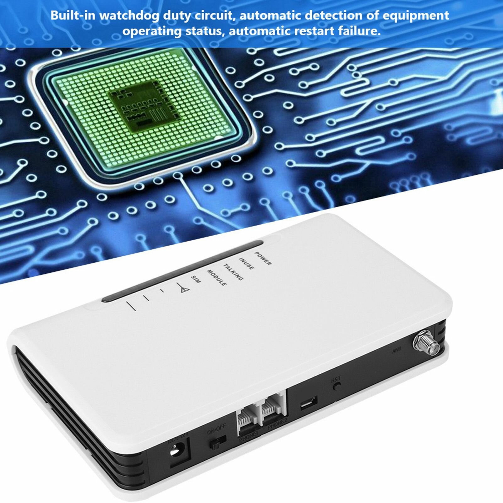 Мобильный стационарный терминал GSM LED белый, поддерживающий сети 850/900/1800/1900 MHz, с идентификацией абонента, интерфейсом RJ11, функцией хранения номеров, для беспроводного доступа и безопасности, вес упаковки 389 г, в комплект входят основной