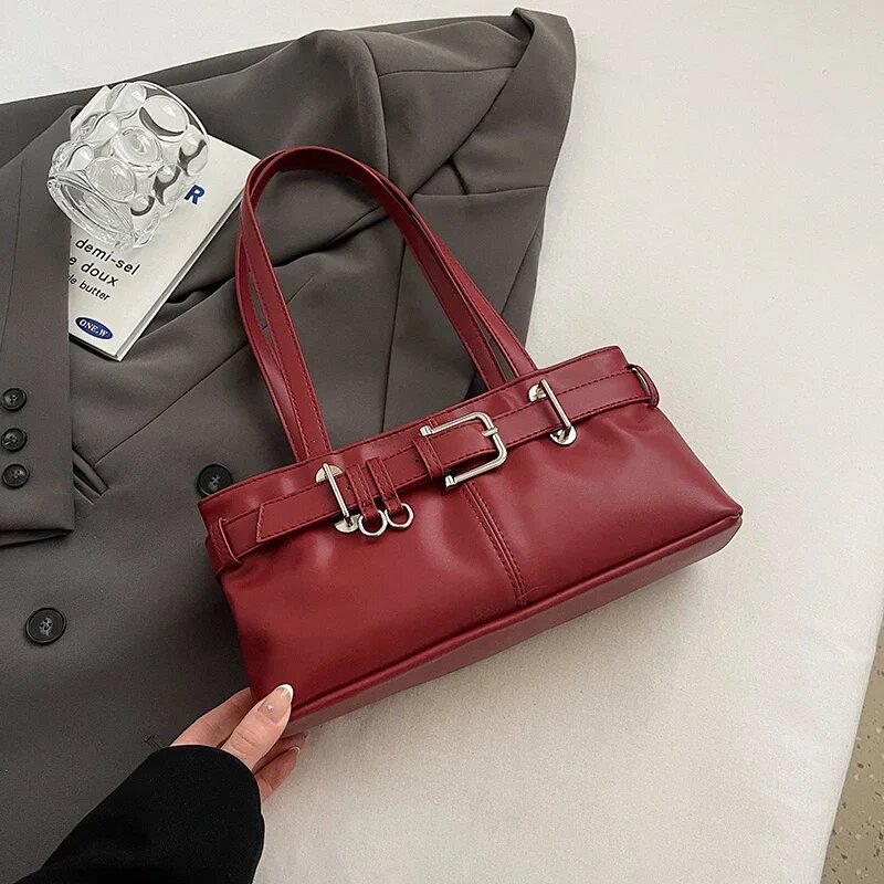 Small кожаная кожа с твердым цветом сумки подмышки для женщин 2025 Ladies Sack Сумочные сумочки и кошельки для сумки, red, SKU00935