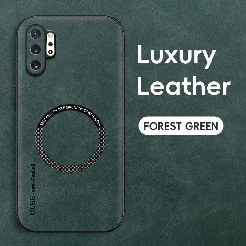 Чехол на Samsung Galaxy Note 10 Plus MagSafe на Самсунг Галакси Ноут 10 Плюс / Гелакси Нот 10 + защитная кожаная накладка с магнитом (зеленый)