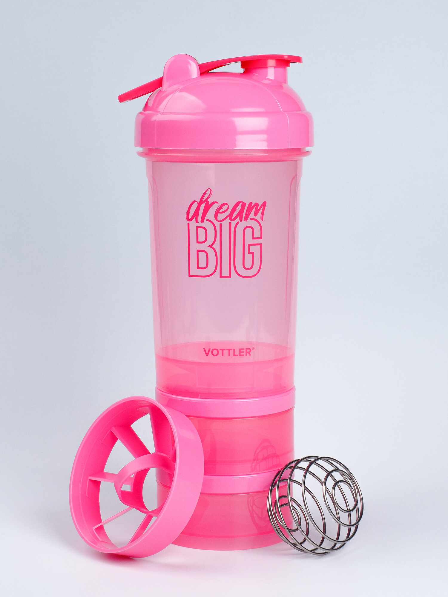 Шейкер спортивный с чашей под протеин VOTTLER 500 мл, 2 контейнера для спортивного питания розовый женский