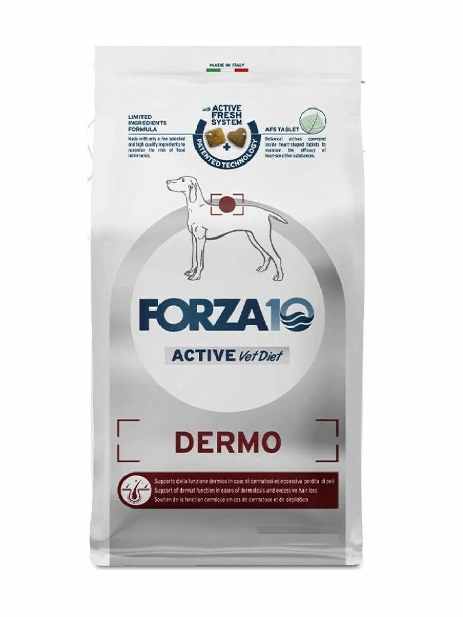 Корм Forza10 Dermo Active, для собак, с заболеваниями кожи, ветеринарная диета, 4кг