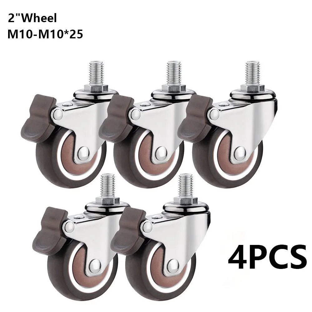 4 шт. новые поворотные ролики с резьбовым стержнем 1,5 дюйма/2 дюйма, резиновые тормоза из ТПЭ, мебельный ролик M10 M8, резиновый ролик для детской кроватки