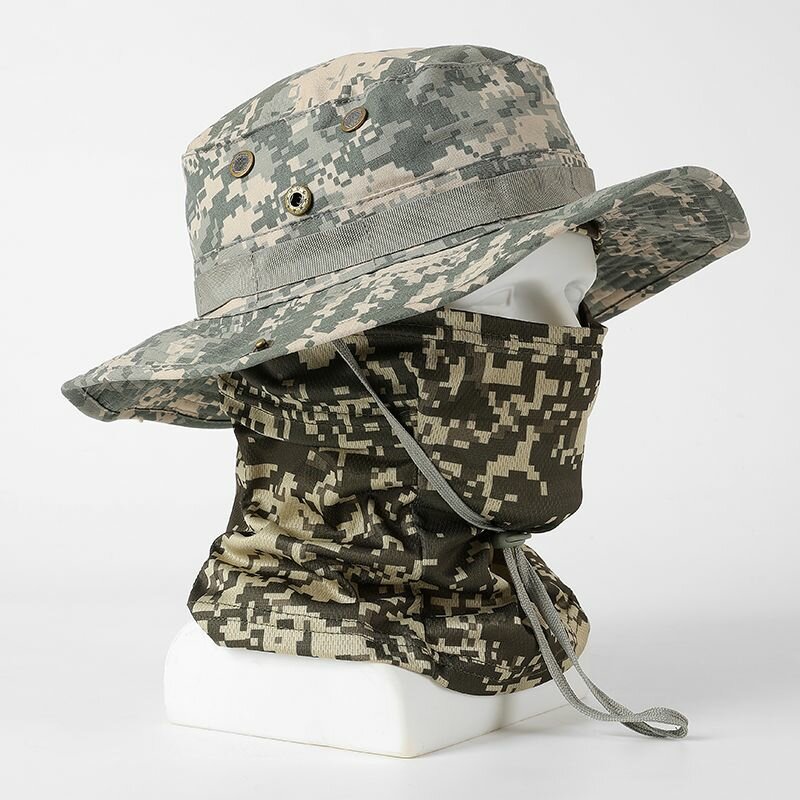 Камуфляжная круглая шляпа с полями, тактическая маскировка для активного отдыха, маска для лица для походов и велоспорта, шляпа для кемпинга и рыбалки, защита от солнца