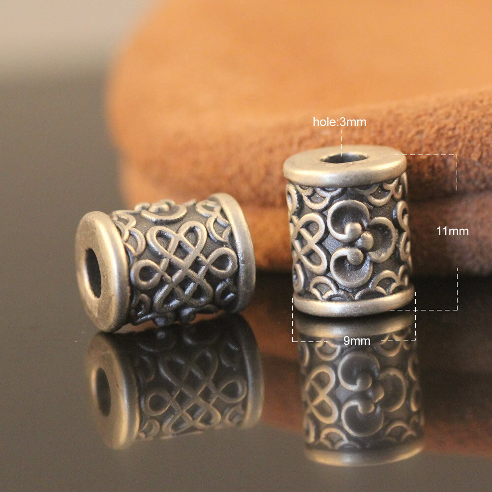 Аксессуары из чистого серебра, бусина-барабан с шестизначным мантрой, винтажная 3D твердая серебряная бусина 520, китайский узел, DIY аксессуары, разделительная бусина