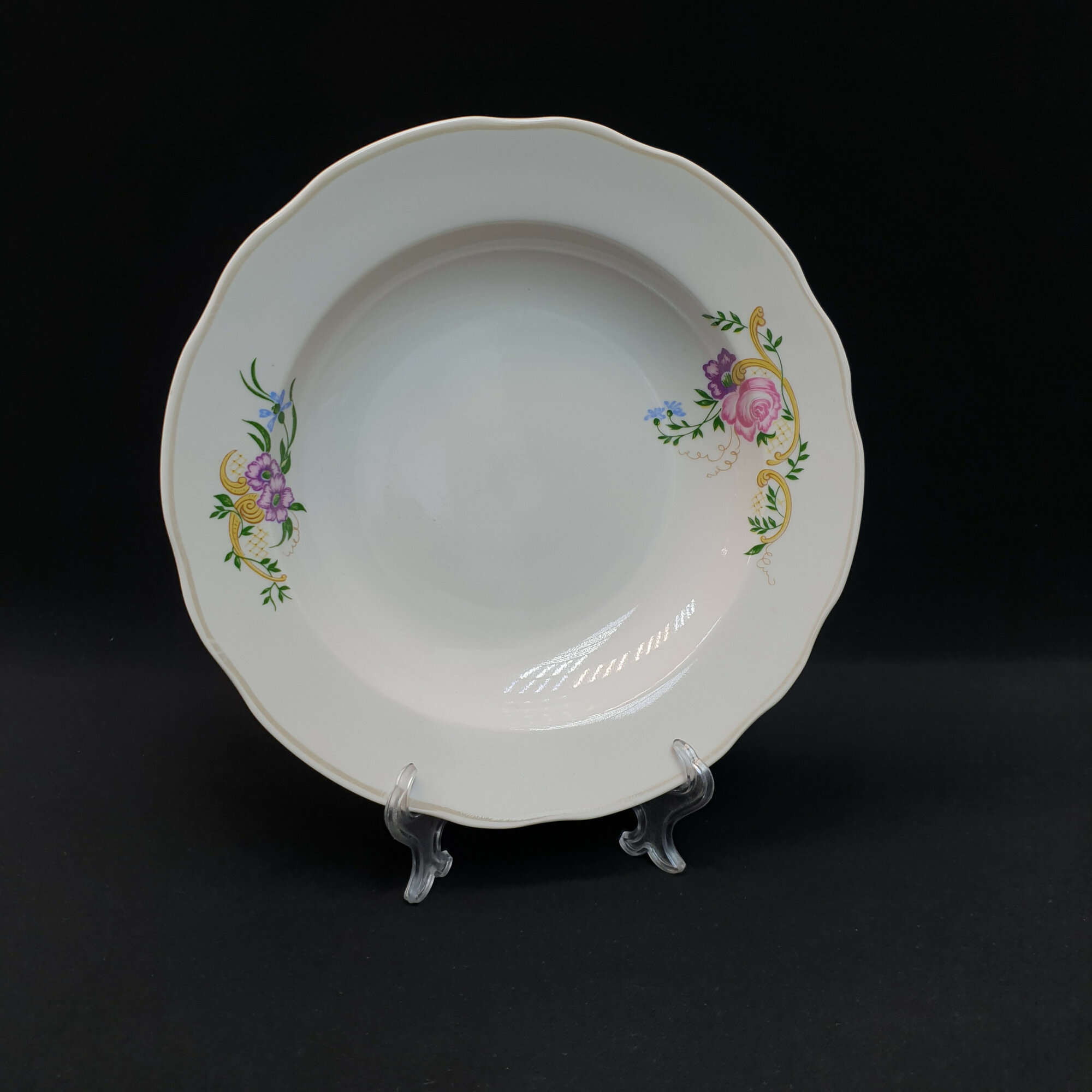 Винтажная суповая тарелка Дулево, фарфор деколь 235 мм, Россия