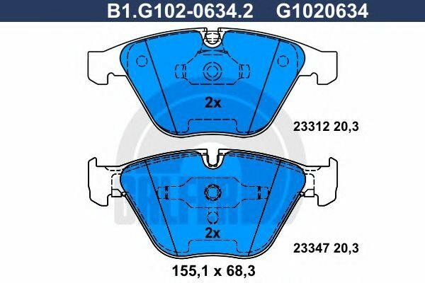 Колодки тормозные передние GALFER B1-G102-0634-2 Bmw 5 E60 07, 03- 7 E65, E66 11, 01- 5 Touring E61 06, 04-