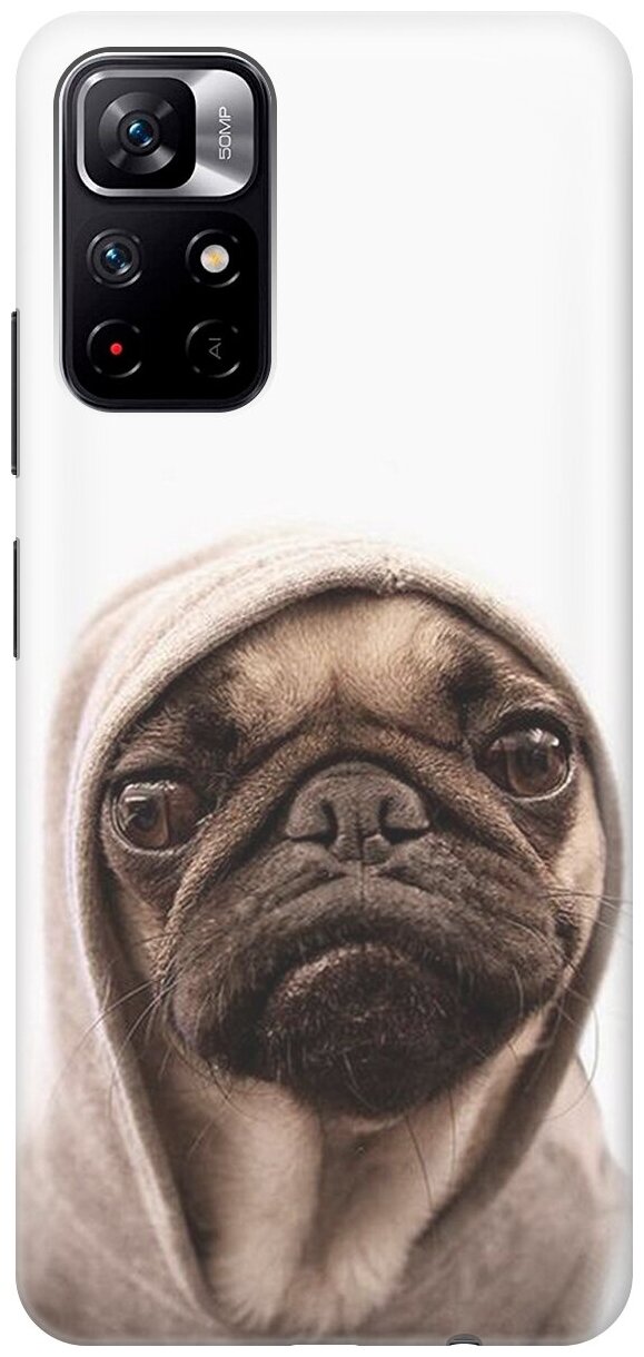 Силиконовый чехол Мопс в капюшоне на Xiaomi Poco M4 Pro 5G / Сяоми Поко М4 Про