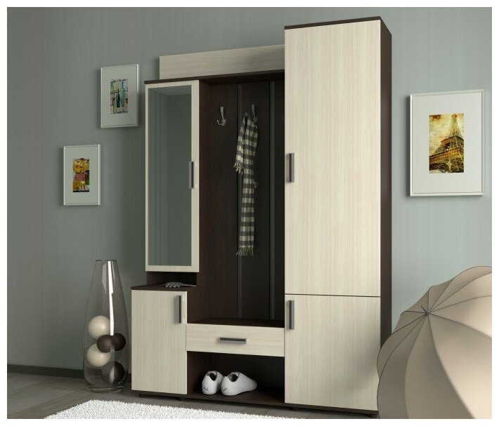 Прихожая Любава-7 Венге, Дуб сонома для одежды шкаф для прихожей, гардеробная, обувница 150*213*40