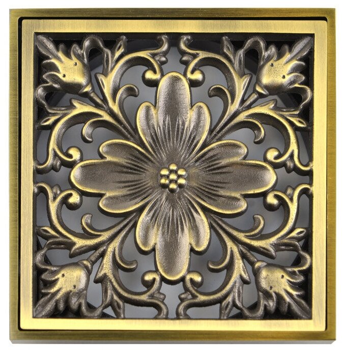 21975 Дизайн-решетка Цветок для трапа, латунь, 100*100 мм, регулируемая по высоте (шт)