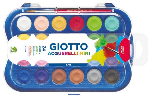 Набор красок акварельных Giotto Colour Blocks Mini, сухие, в таблетках, с кистью, 24 цвета Набор