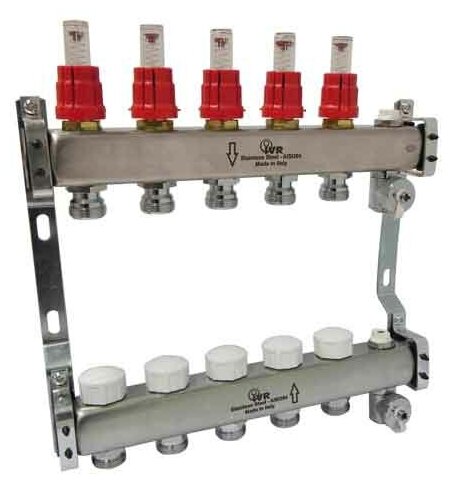 Коллекторная группа IVR из нерж. стал. с расход. + терм. + воздух + дренаж. 1" х 3/4"EK (9 выхода) (802)
