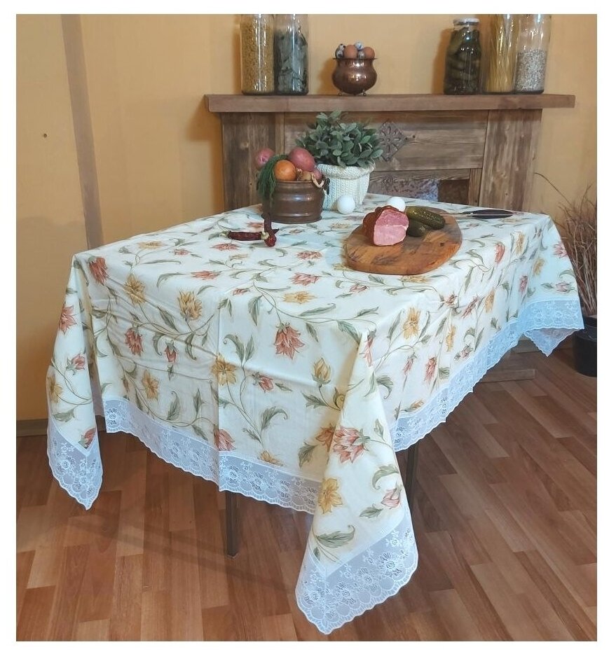 Скатерть Meiwa F-123, прямоугольная, антискользящая, бежевая, 152 см x 228 см