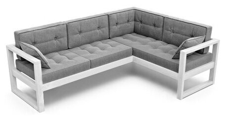 Угловой диван правый DEmoku Д-4 СБ (цвет ткани: серый, цвет дерева: белый), механизм Нераскладной, 212х160х79 см