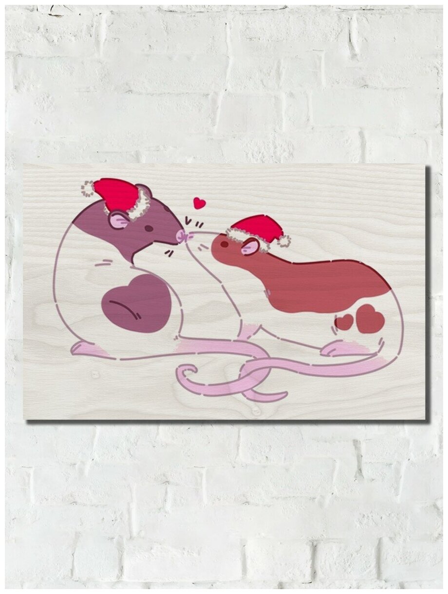 Картина интерьерная на дереве животные крыса мышь милота - 5119