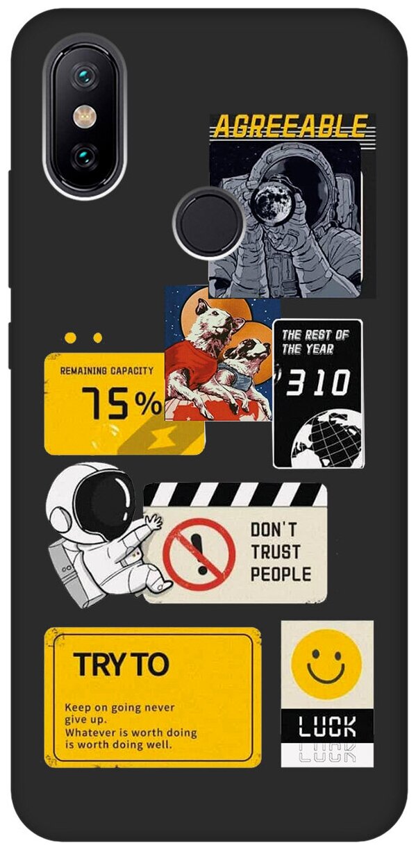 Матовый чехол Space Stickers для Xiaomi Mi 6X / Mi A2 / Сяоми Ми 6Х / Ми А2 с 3D эффектом черный