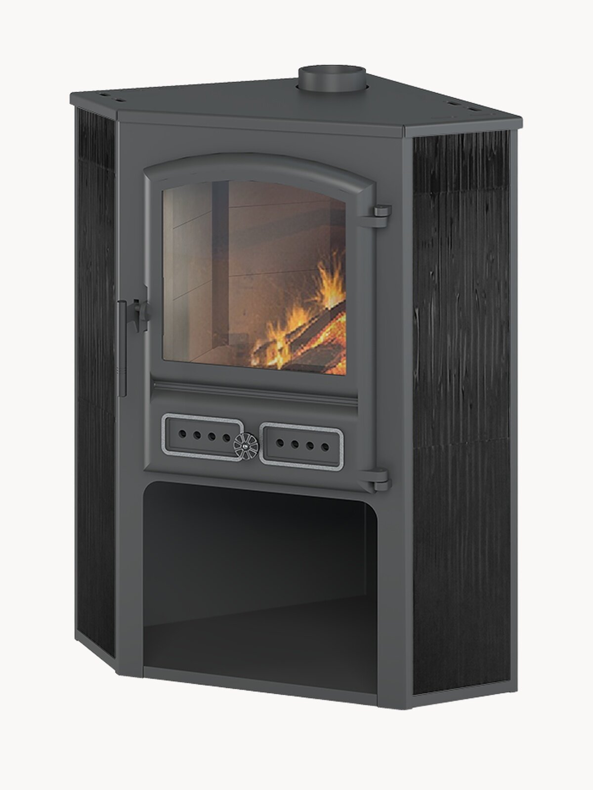 Печь-камин этна БКД угловой Антрацит дымоход Ø115 мм дровяная для дома