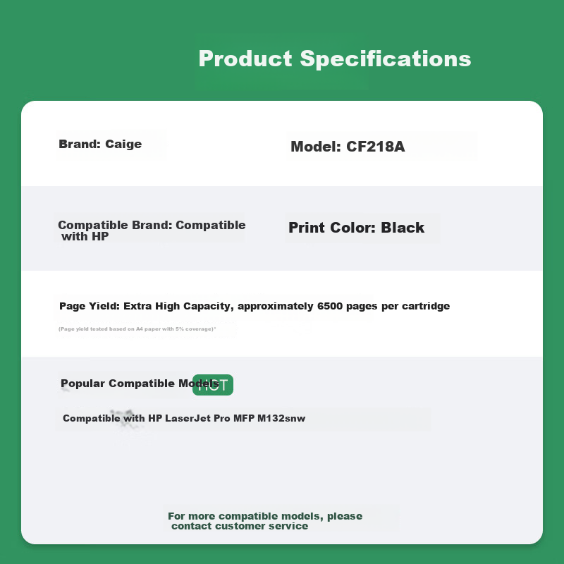 Картридж для черного тонера HP M132snw LaserJet Pro MFP CF218A 6500 страниц Цвет：Эксклюзивный для M132snw черный 6500