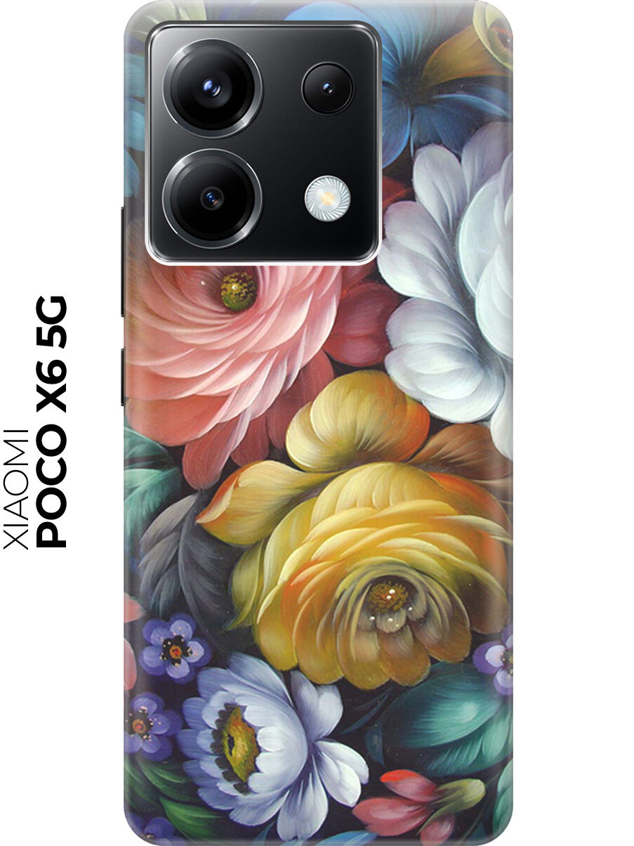 Силиконовый чехол на Xiaomi Redmi Note 13 Pro 5G / Poco X6 5G / Сяоми Редми Ноут 13 Про 5г / Поко Х6 5г с рисунком "Цветочная роспись"