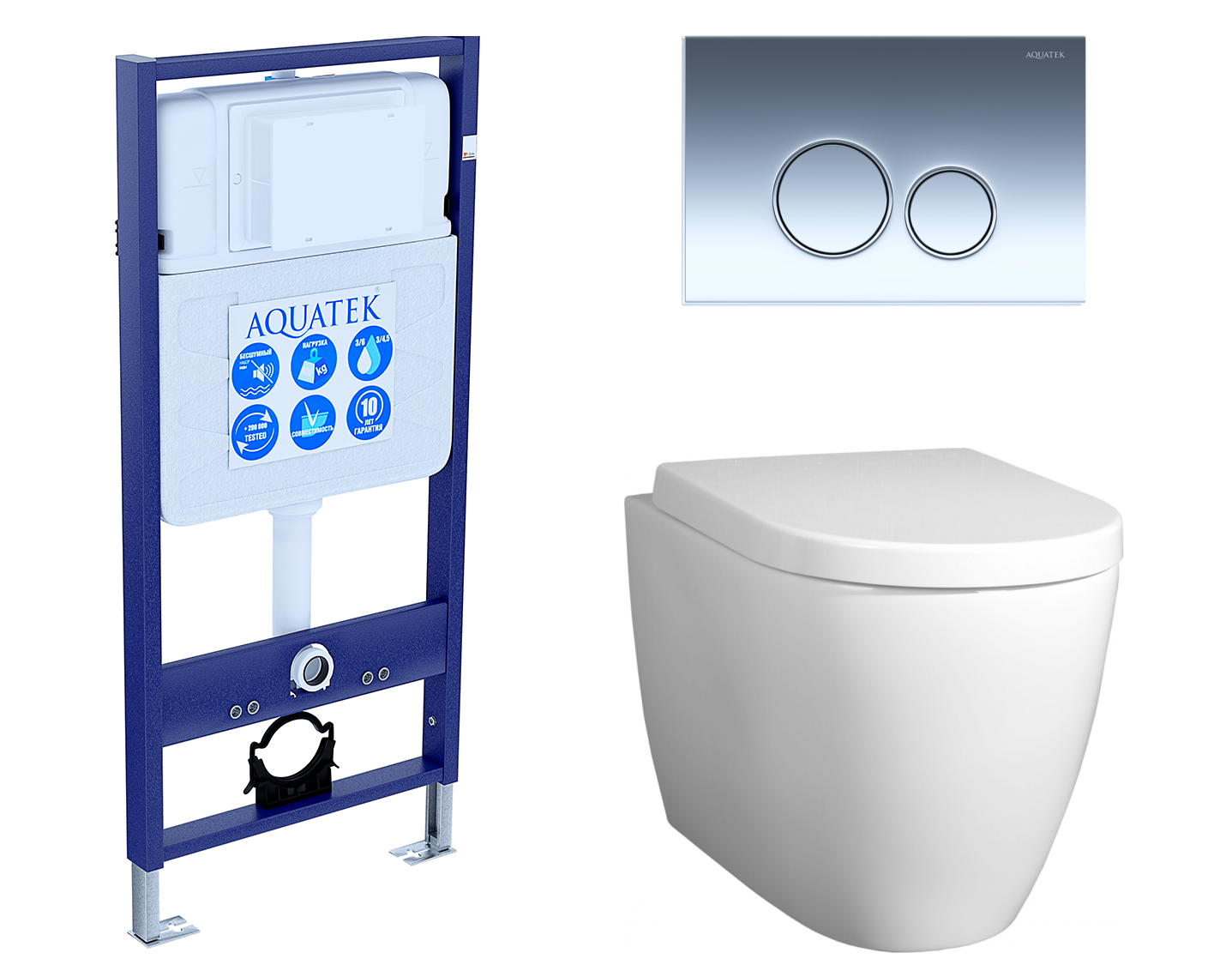 Комплект 3 в 1 инсталляция Акватек Standart 50 + Унитаз подвесной BelBagno Marino с кнопкой хром INS-0000012 + BB105CHR + BB105SC + KDI-0000018