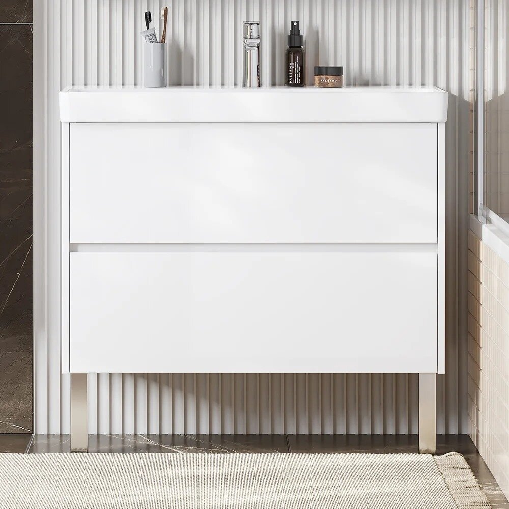 Тумба с раковиной Акватон Сканди 90 белый глянец, белый матовый
