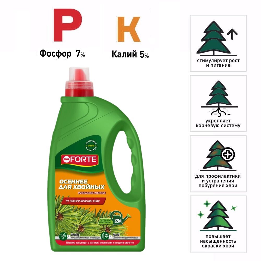Удобрение BONA FORTE "Осеннее для хвойных", минеральное, 1,5л