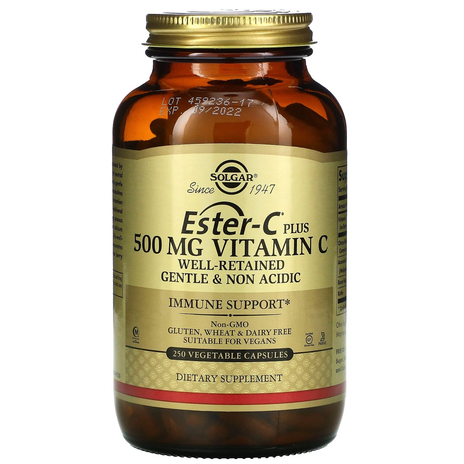 Витамин С, для иммунитета, Solgar Ester-C Plus Vitamin C вег. капс, 500 мг, 760 г, 250 шт.