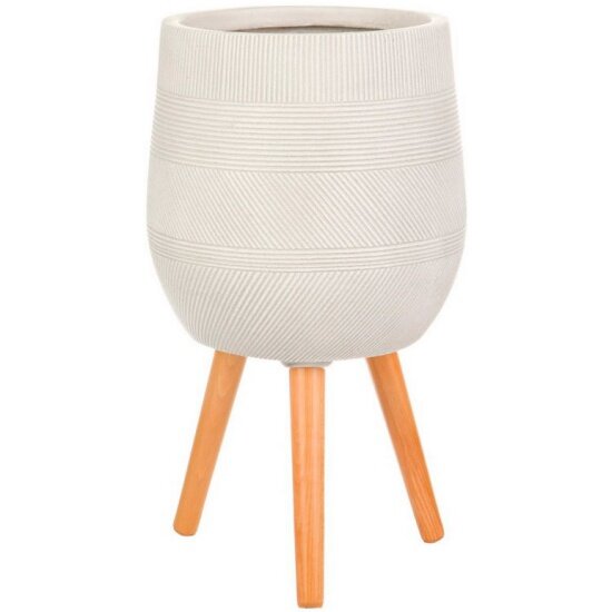 Горшок для цветов Idealist Lite WSTRIPR31-AW Страйп, файберстоун напольный на ножках, слоновая кость, 31.5х43 см, 25 литров