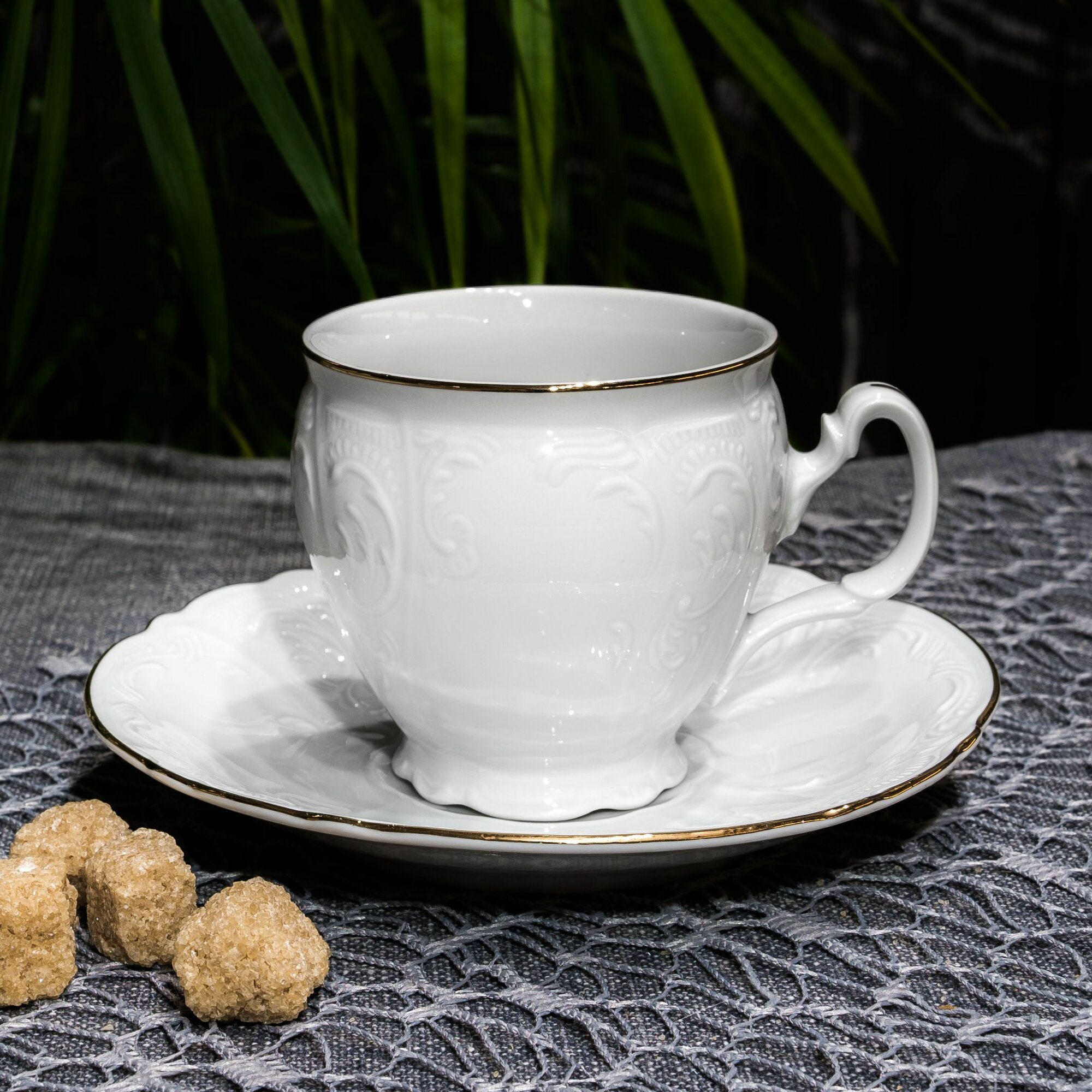 Чайная пара Бернадотт Отводка золото, набор для чаепития на 1 персону: чашка 240 мл, блюдце из фарфора, Bernadotte для чая и кофе, подарочная