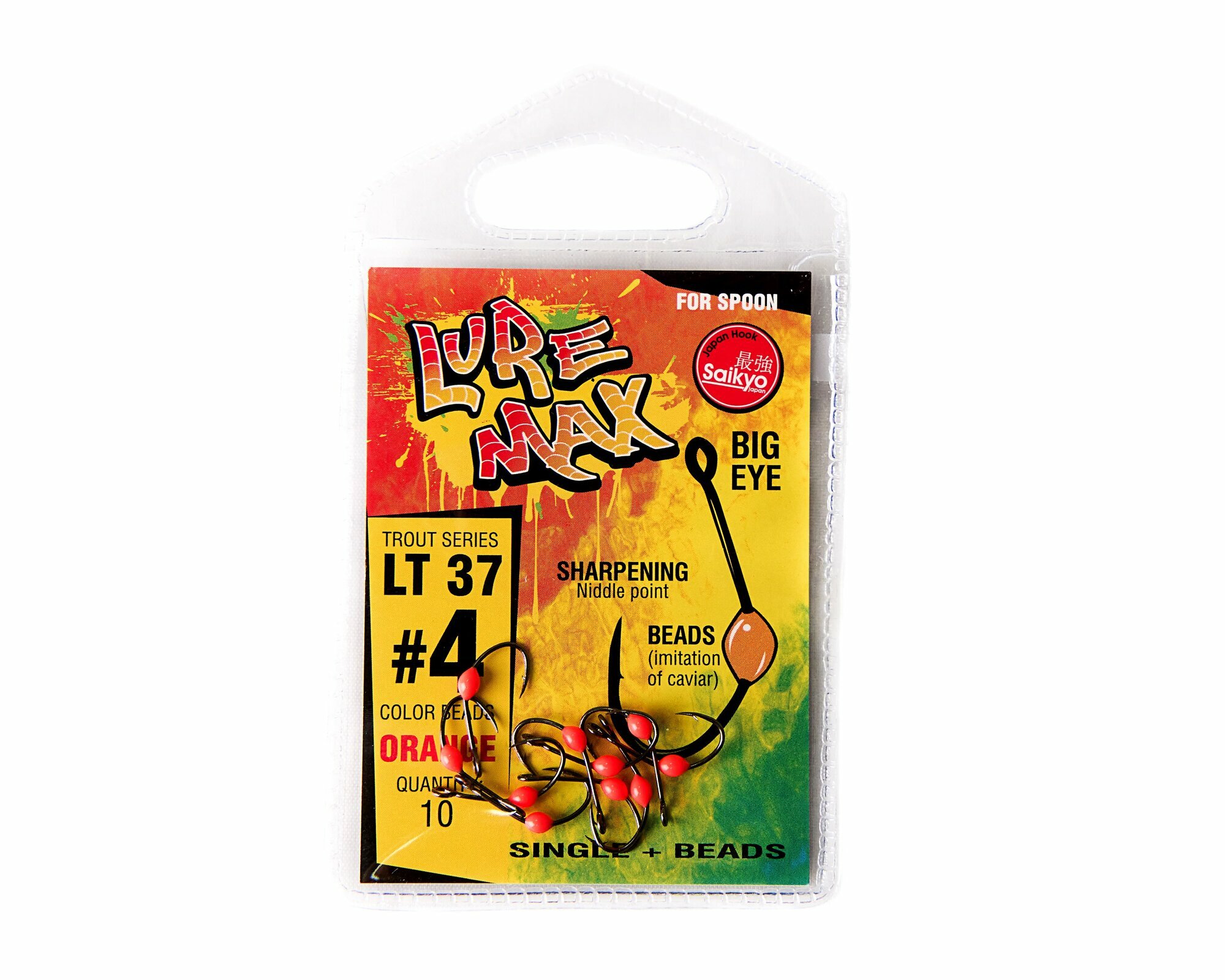 LureMax Trout LT37 №4 оранжевые крючки 10 шт - набор для ловли форели на спиннинг