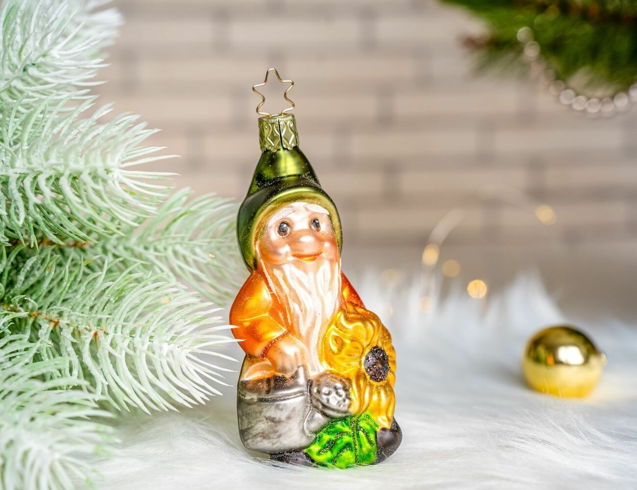 Ёлочная игрушка гном садовод, стекло, 11 см, Инге Глас (Inge Glas) 10035S023