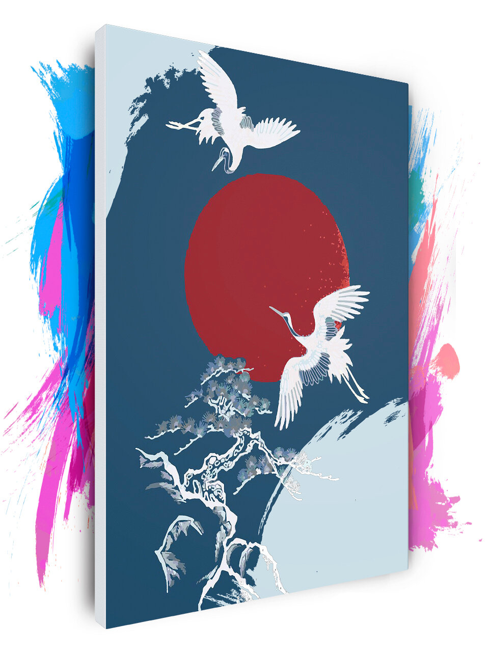 Картина по номерам на холсте Японская гравюра - Аисты, 40 х 60 см