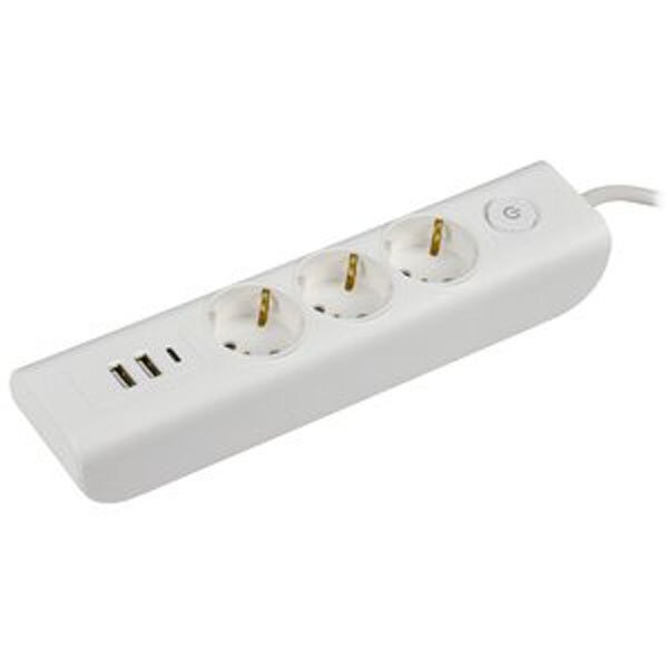 Удлинитель с заземлением и выключателем MODERN и 2xUSB-A 2.0, 1xTYPE-C WYP12-16-03-02-ZKU-K01 белый
