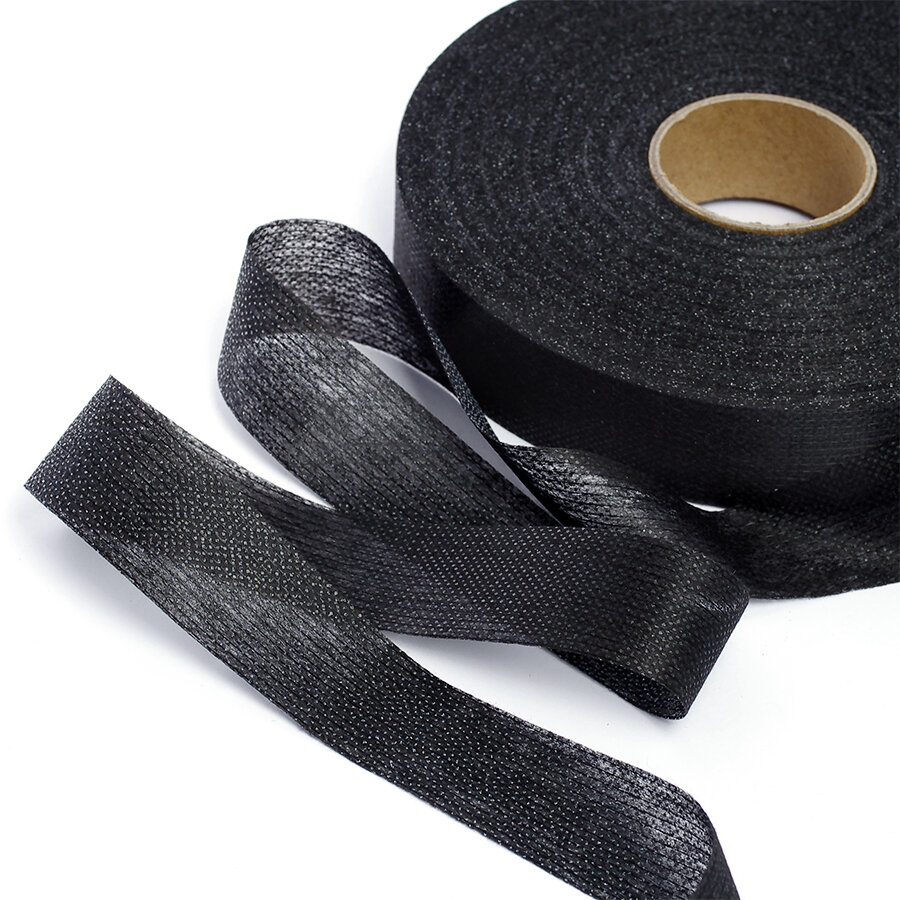 Лента клеевая нитепрошивная по долевой 25мм (лента для укрепления швов) цв. черный (100 метров)