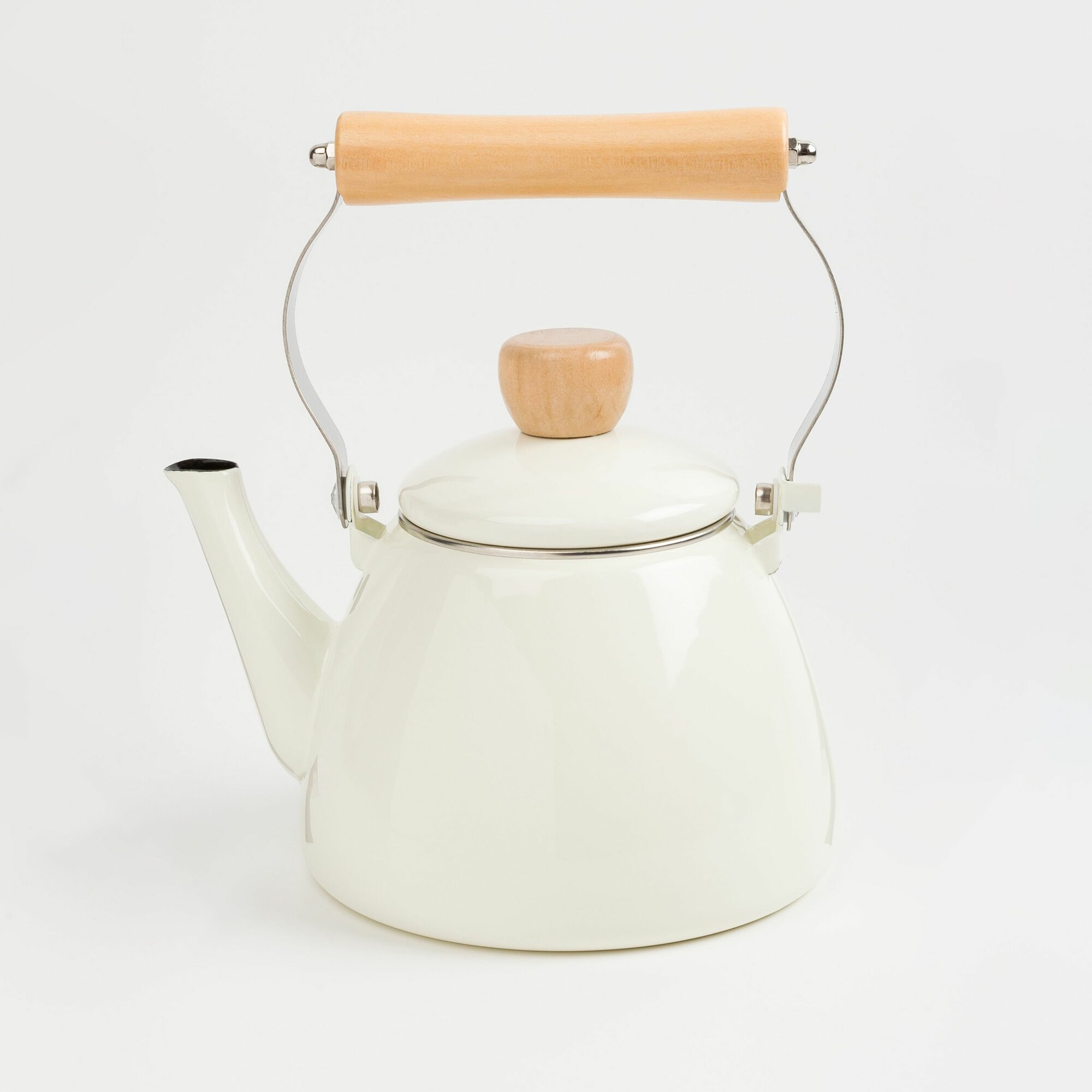Чайник, 1,5 л, металл эмалированный/дерево, молочный, Nostalgia
