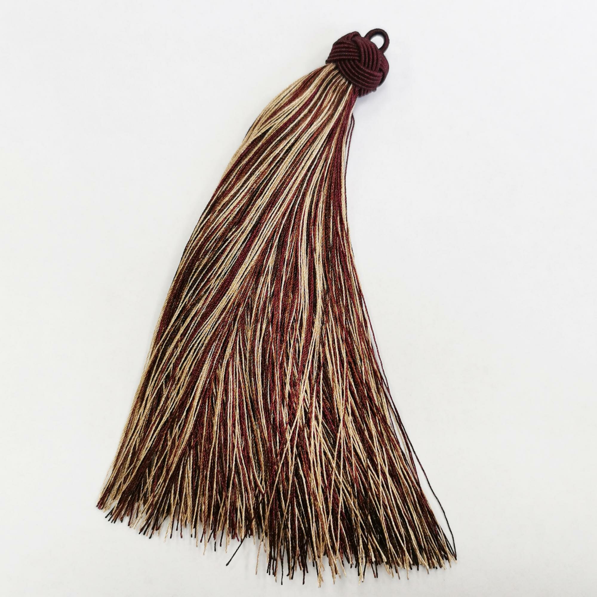 Кисточка декоративная, 160х17мм, с фигурной головкой, нейлоновая, бежево-коричневая с баклажановым, 1 шт.