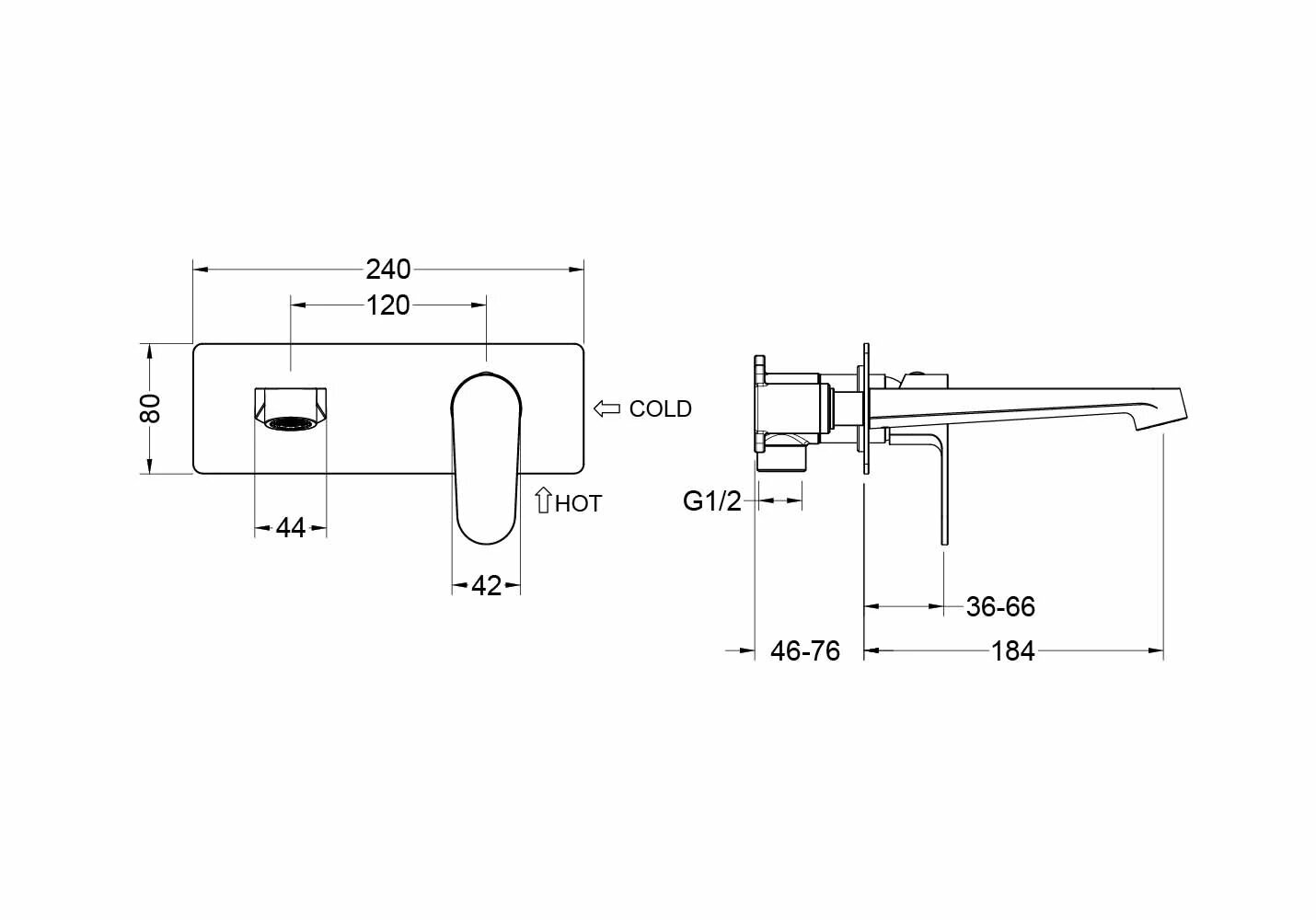 Смеситель для раковины Aquatek оберон настенный (внешняя и скрытая часть)