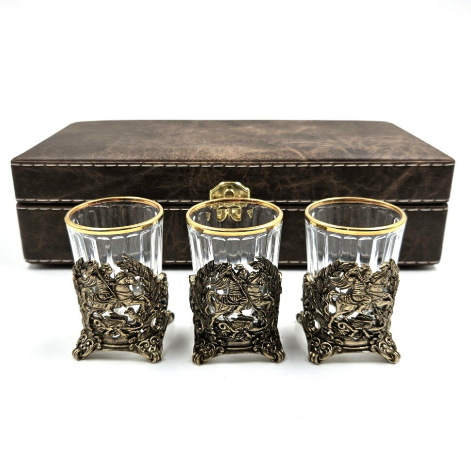 Стопки "Георгий Победоносец" из стекла и бронзы (50 мл, 3 шт)