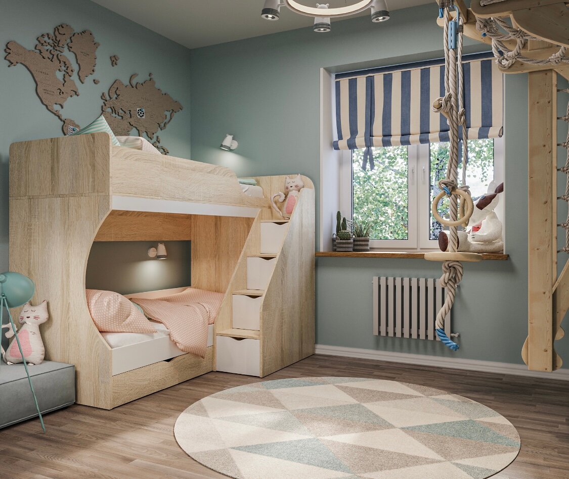 Кровать 2-х ярусная Умка-3 (дуб сонома + белый) 180х80