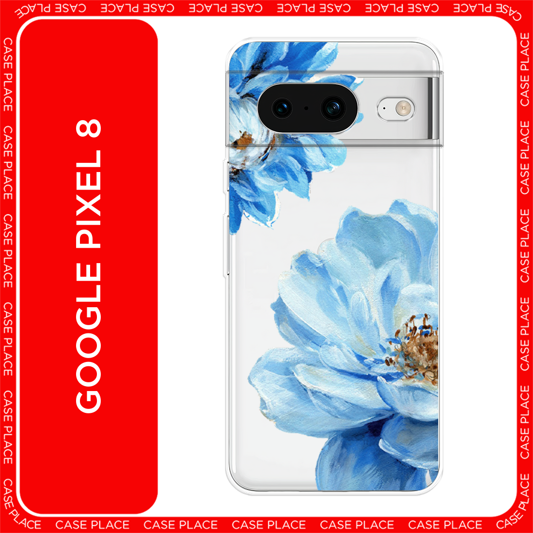Чехол на Google Pixel 8 / Гугл Пиксель 8 с принтом Голубые клематисы, прозрачный